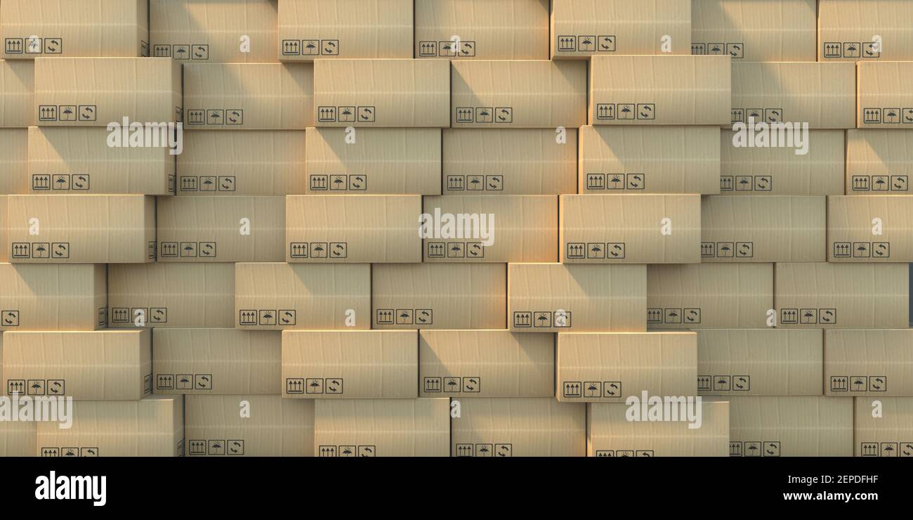 Warehouse storage cardboard boxes background, Carton packages stacked ...