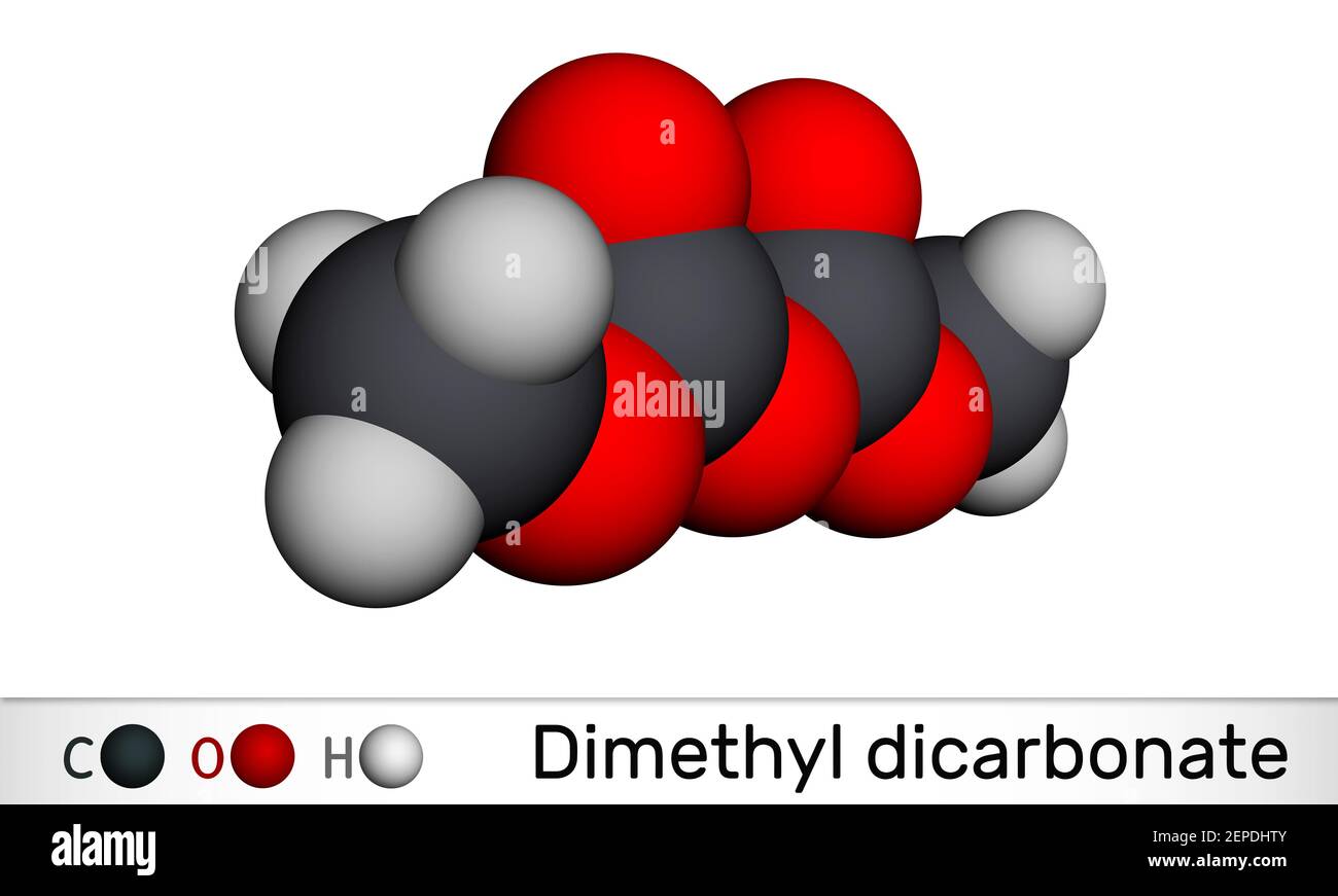Dimethyl dicarbonate, DMDC, velcorin, dimethyl pyrocarbonate molecule ...