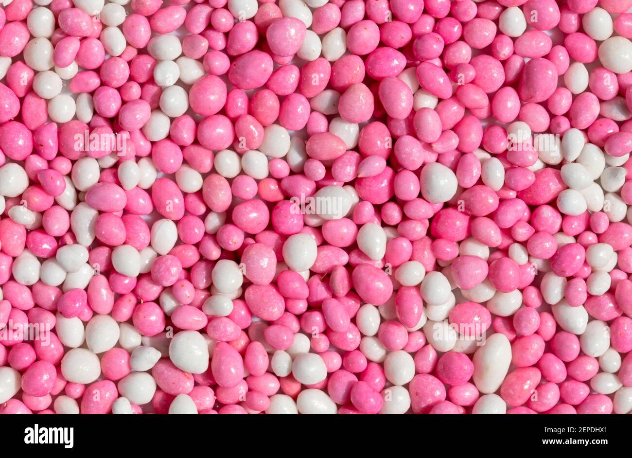 Close up of pink and white glazed anise seeds, called "muisjes ...