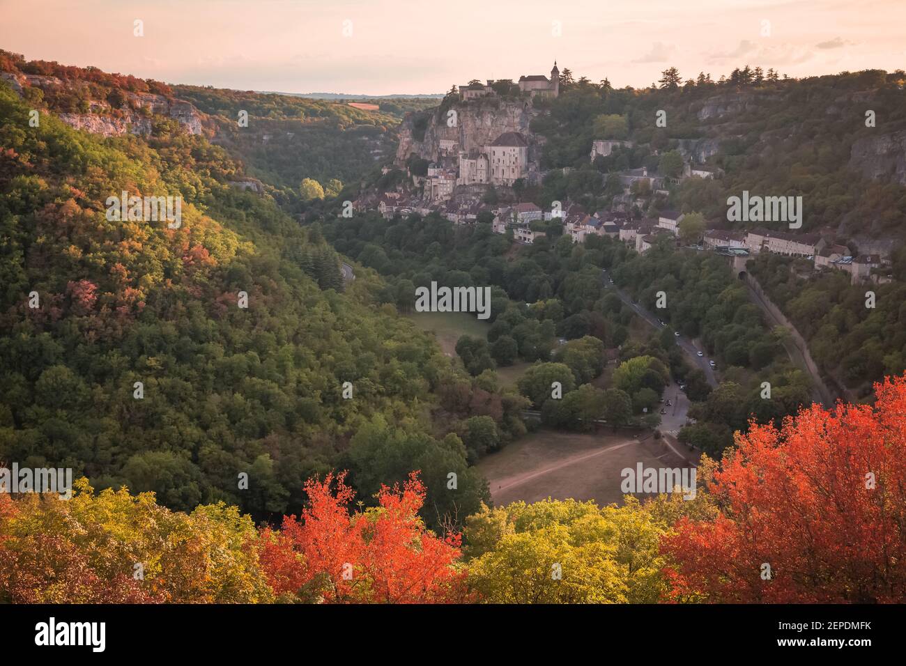 Colourful autumn view of the French medieval hilltop village of ...