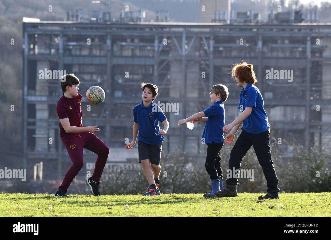 Boys playing football near Buildwas Power Station the day before it was ...