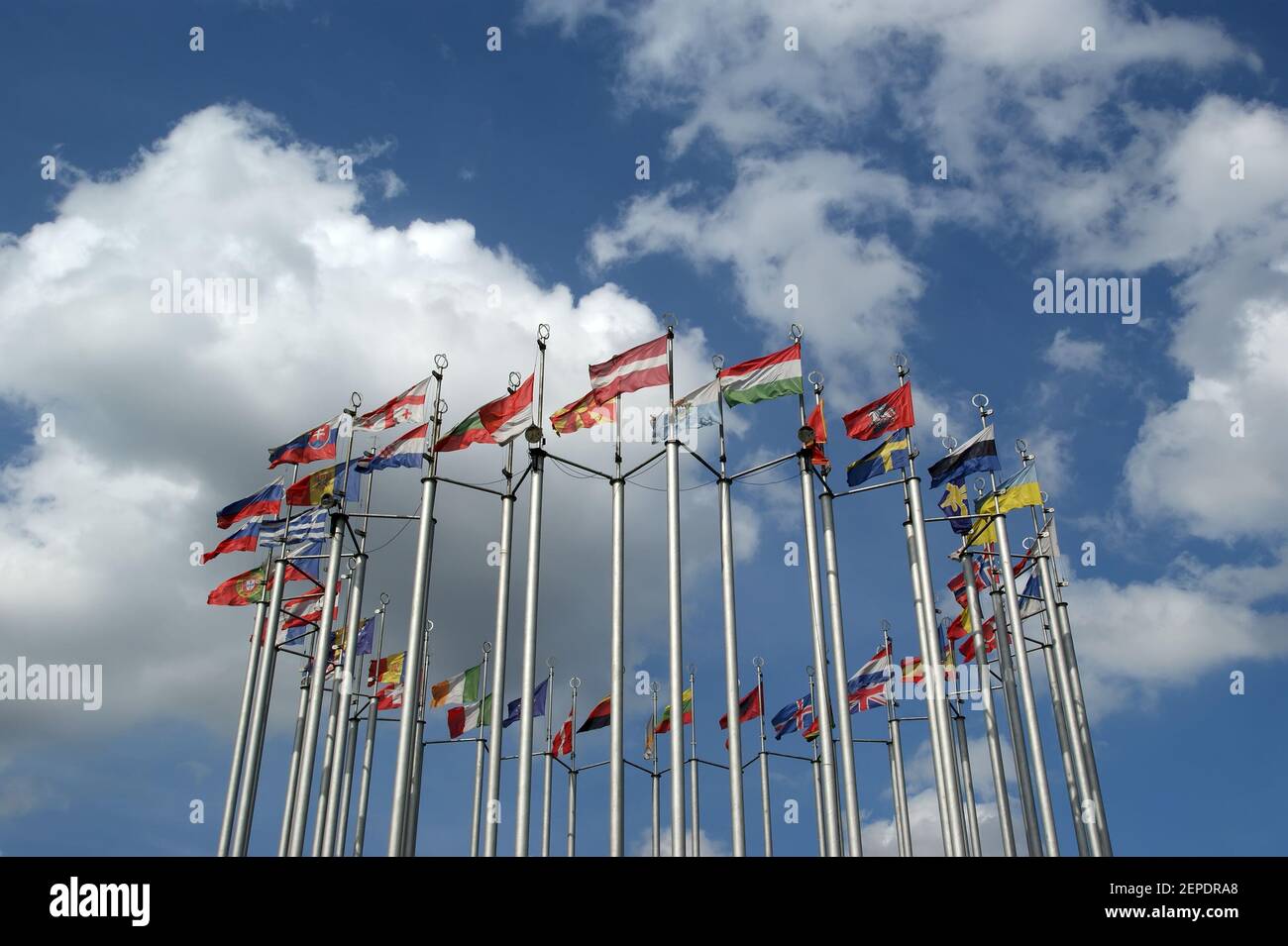 Flags of European countries against the sky Stock Photo - Alamy