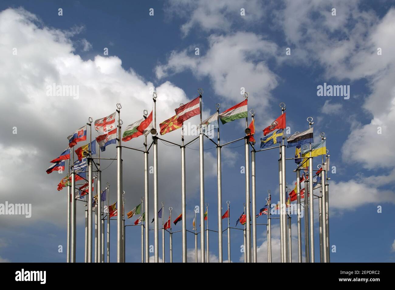 Flags of European countries against the sky Stock Photo - Alamy