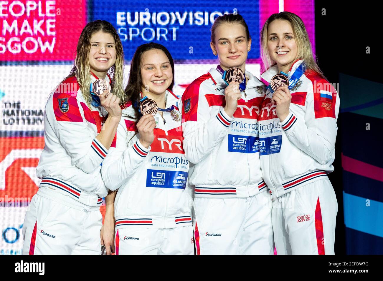 Team Russia Bronze Medal 4x50 medley relay women Final Glasgow 08/12 ...