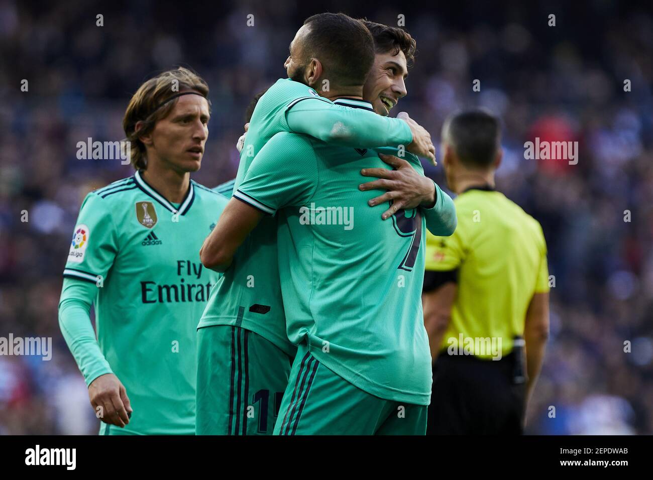 Fede Valverde and Karim Benzema of Real Madrid celebrate goal during La ...