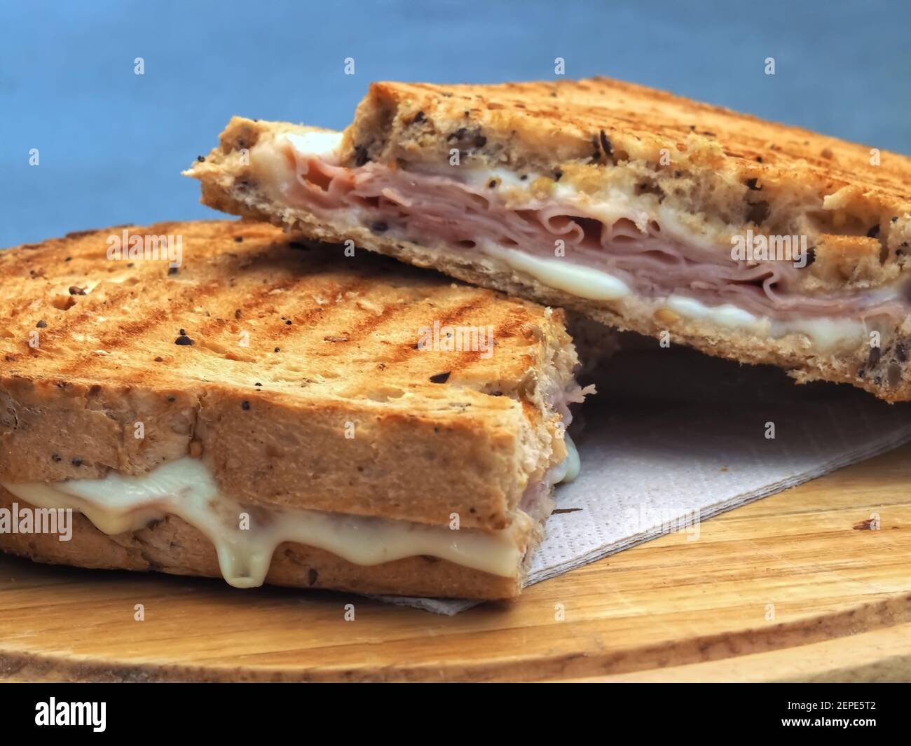 Roasted toast with ham and melted cheese Stock Photo - Alamy