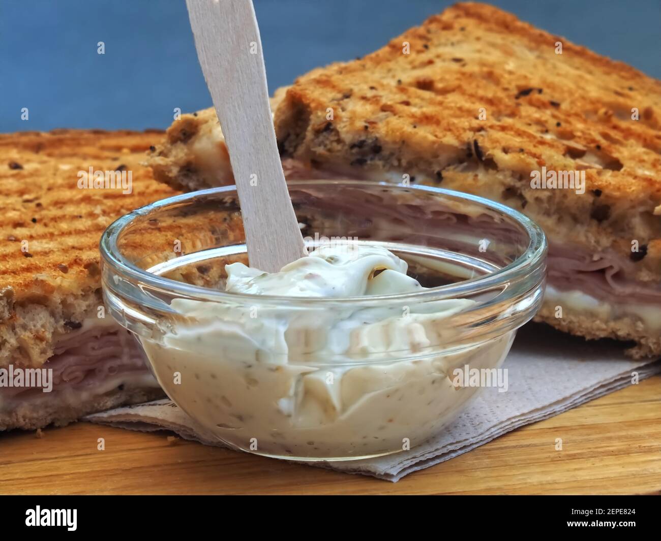 Roasted toast with ham and melted cheese Stock Photo - Alamy