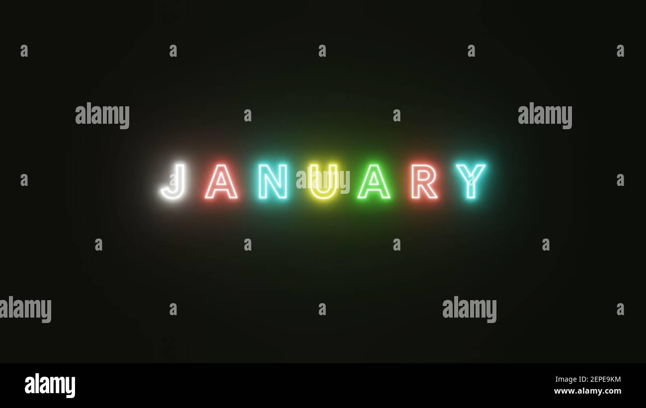 January text neon light colorful on black background simple . 3d ...