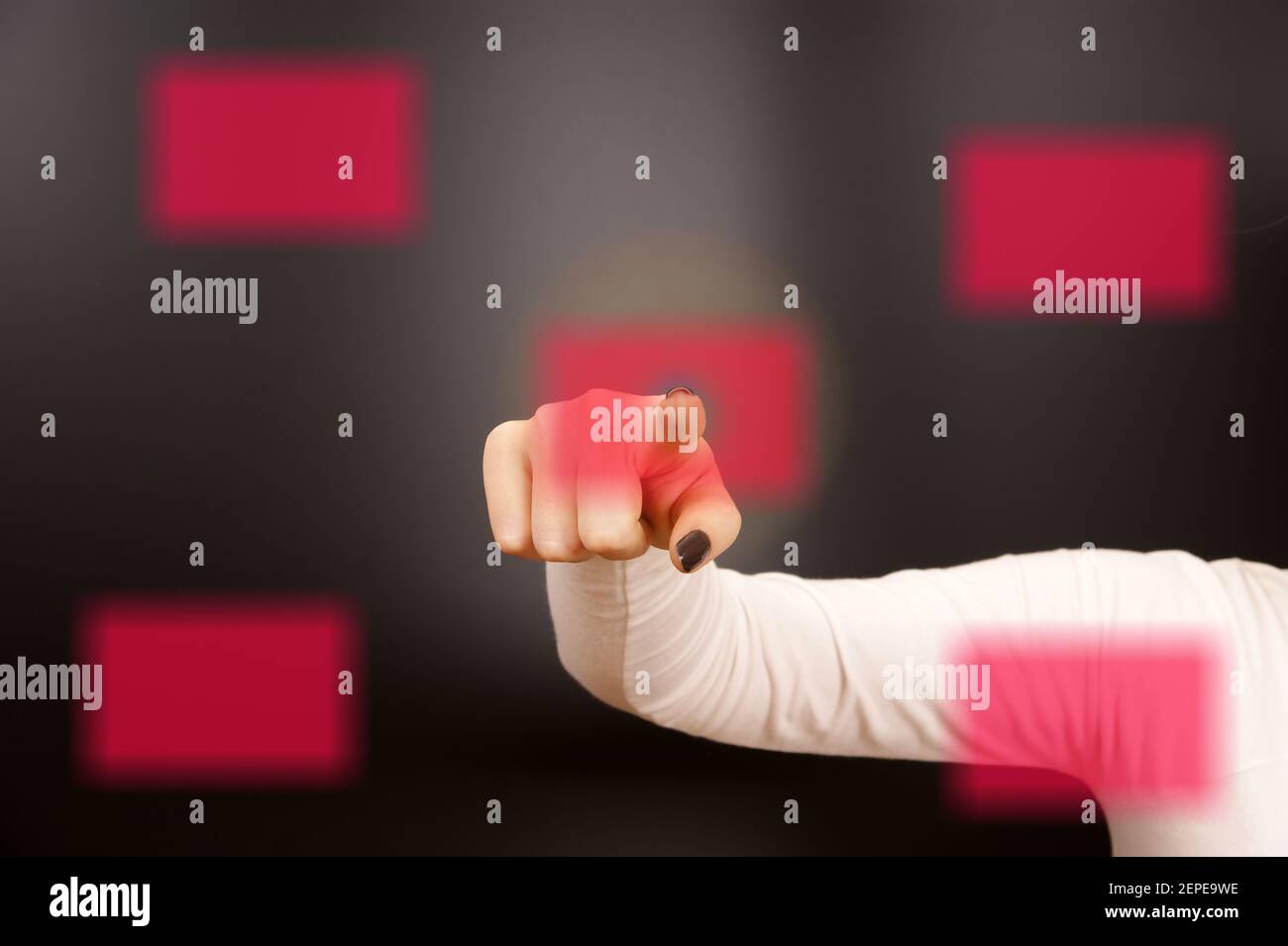 Woman hand touching a business card or something else on Transparent ...