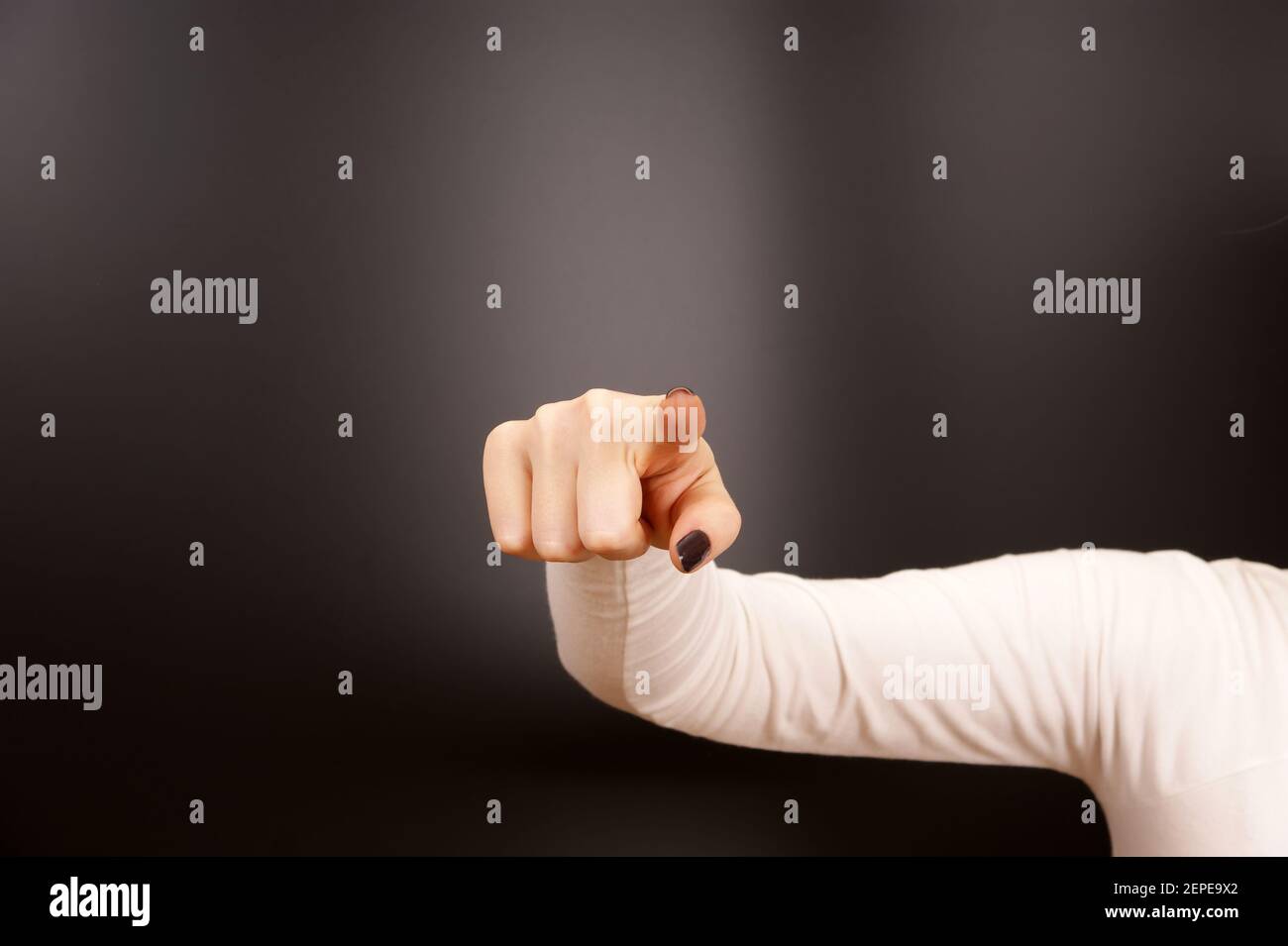 Hand simulating pressing something with index finger Stock Photo - Alamy