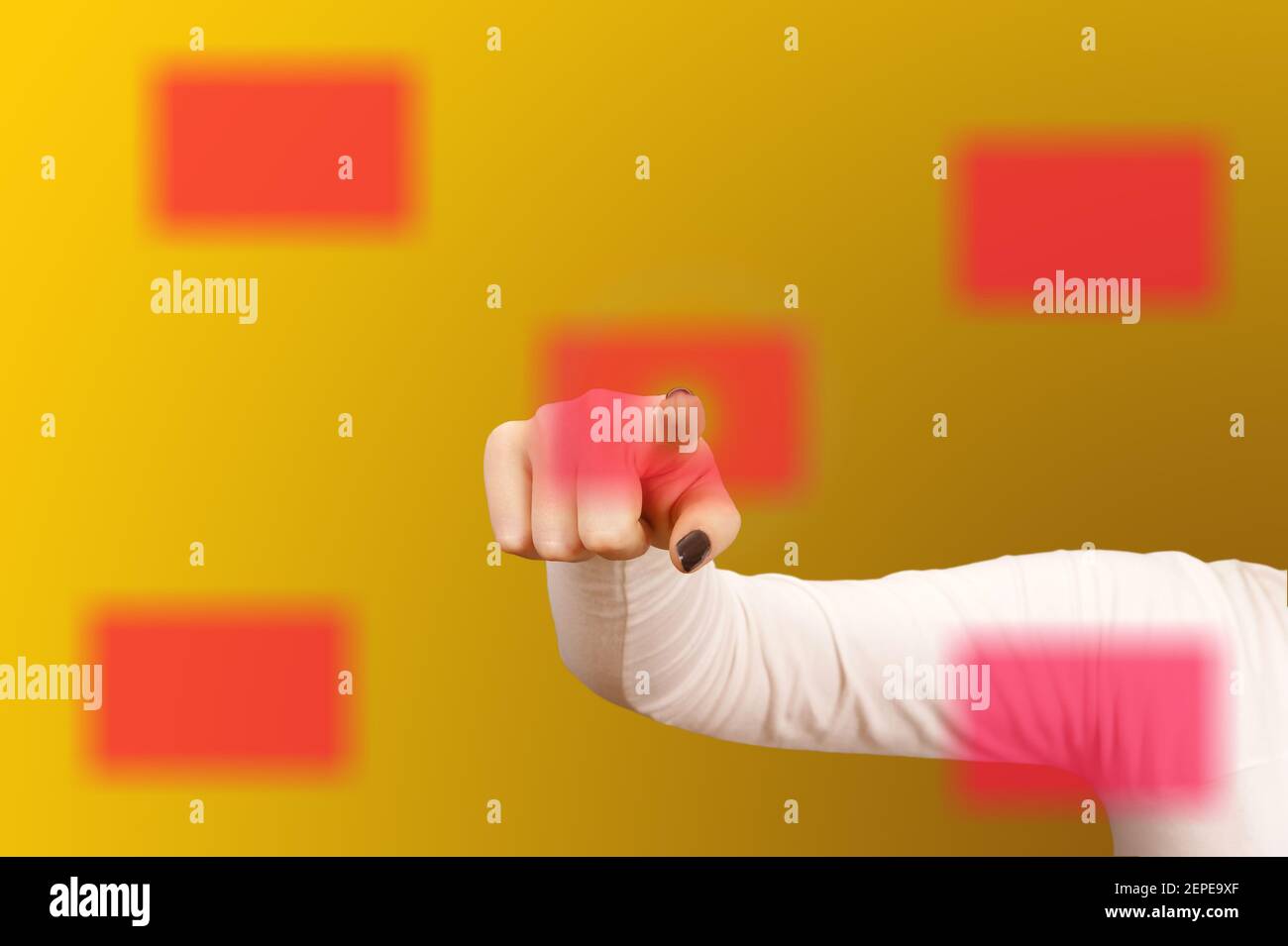 Woman hand touching a business card or something else on Transparent ...