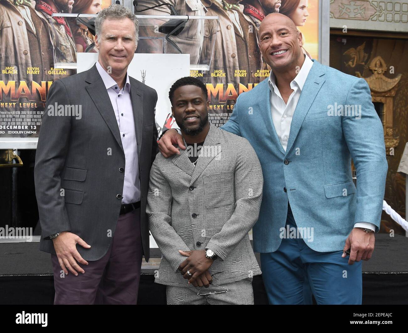 (L-R) Will Ferrell, Kevin Hart and Dwayne Johnson at the Kevin Hart ...