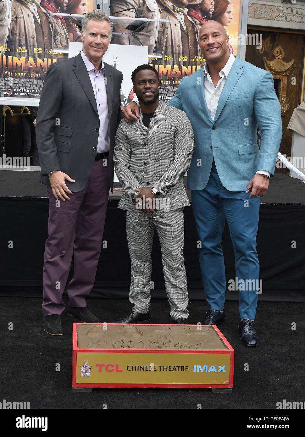 (L-R) Will Ferrell, Kevin Hart and Dwayne Johnson at the Kevin Hart ...