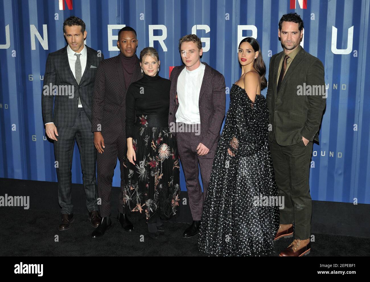 L-R: Actors Ryan Reynolds, Corey Hawkins, Melanie Laurent, Ben Hardy ...