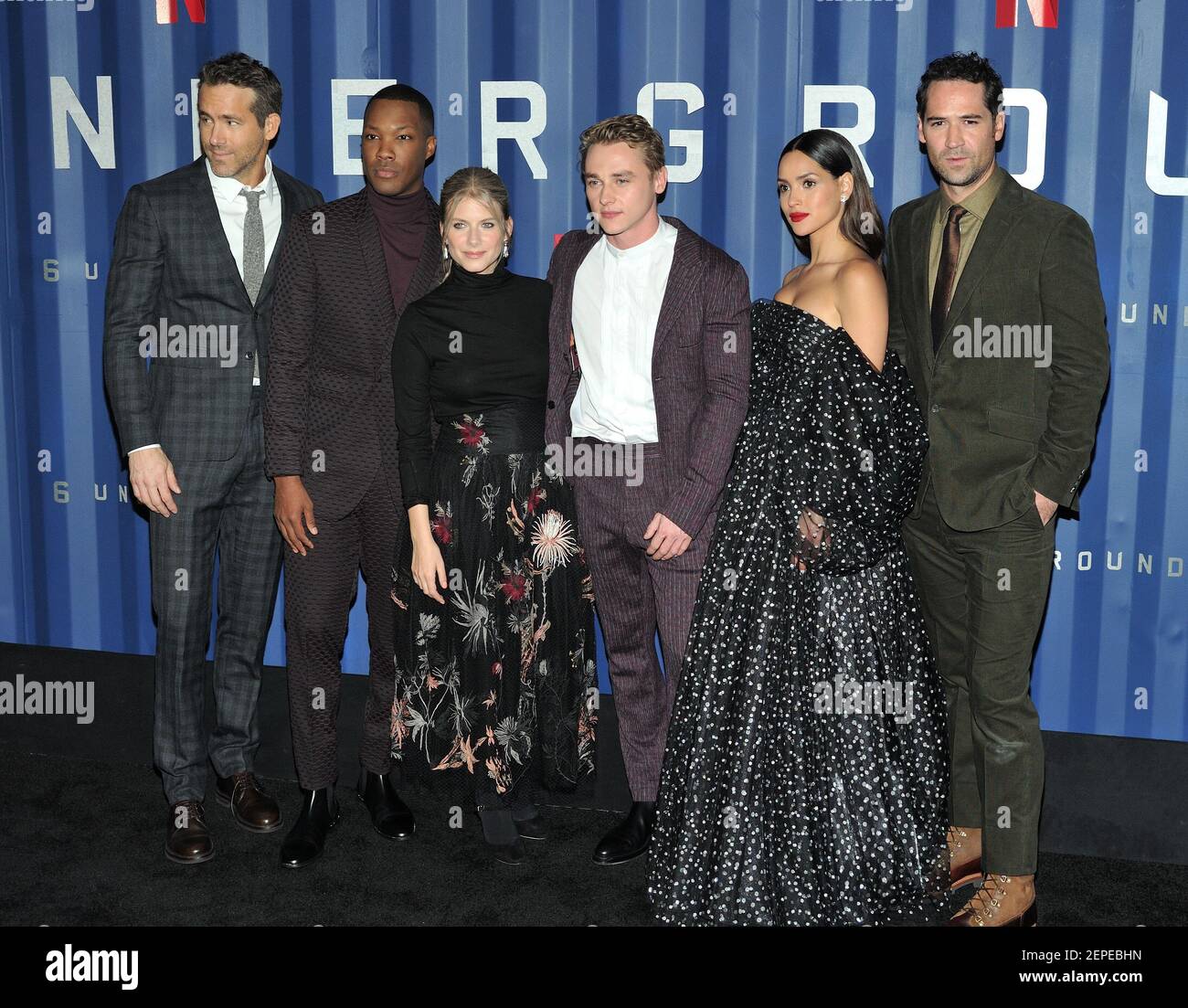L-R: Actors Ryan Reynolds, Corey Hawkins, Melanie Laurent, Ben Hardy ...