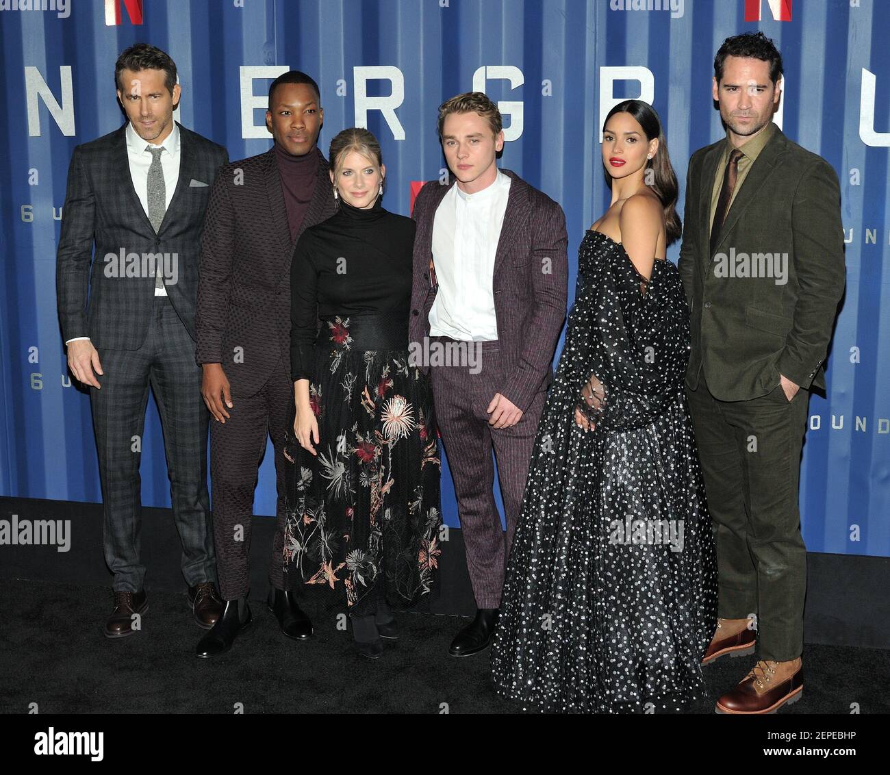 L-R: Actors Ryan Reynolds, Corey Hawkins, Melanie Laurent, Ben Hardy ...