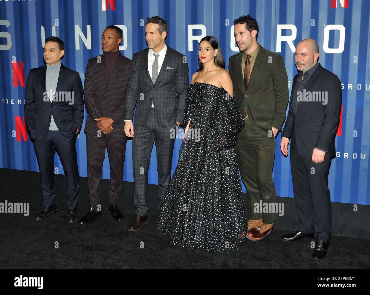 L-R: Actors Payman Maadi, Corey Hawkins, Ryan Reynolds, Adria Arjona ...