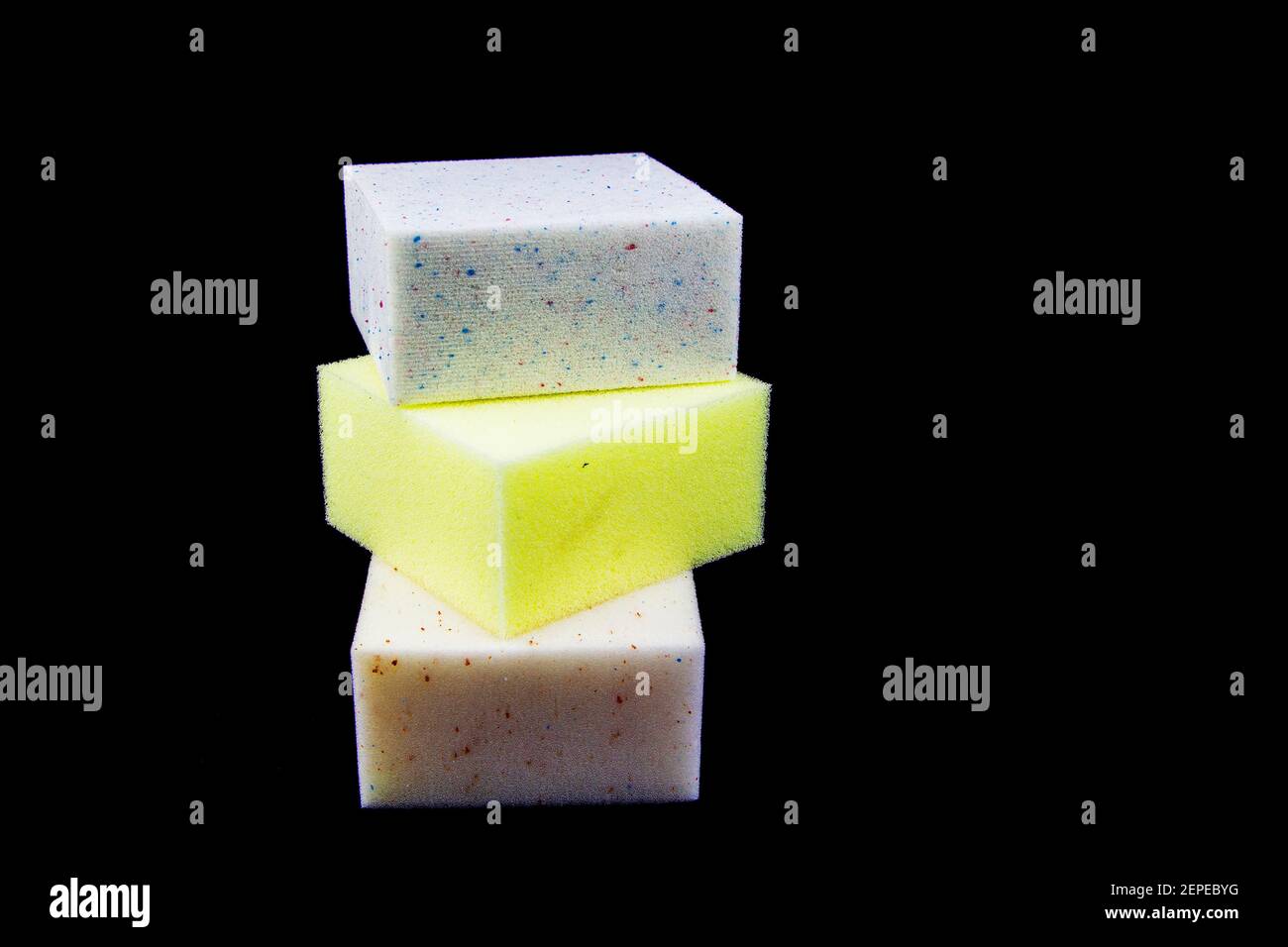 Samples of the foam component in the furniture industry. On a black ...