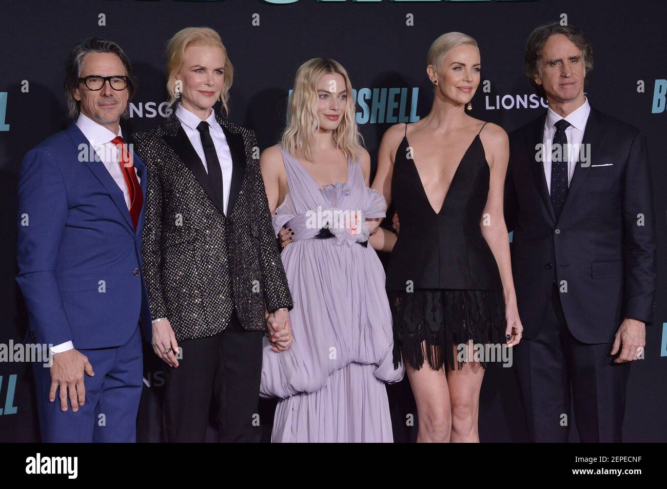 (L-R) Charles Randolph, Nicole Kidman, Margot Robbie, Charlize Theron ...