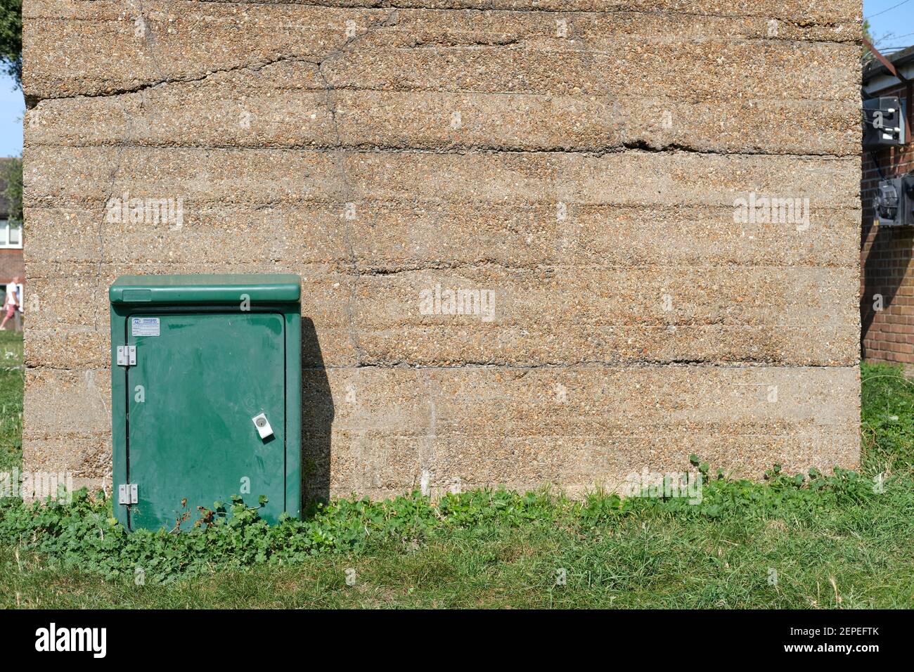 Old concrete building with utilities cabinet in Dovercourt Essex Stock ...