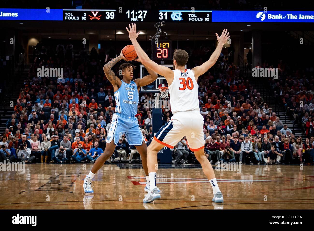 December 8, 2019: North Carolina Forward Armando Bacot (5) and Virginia ...