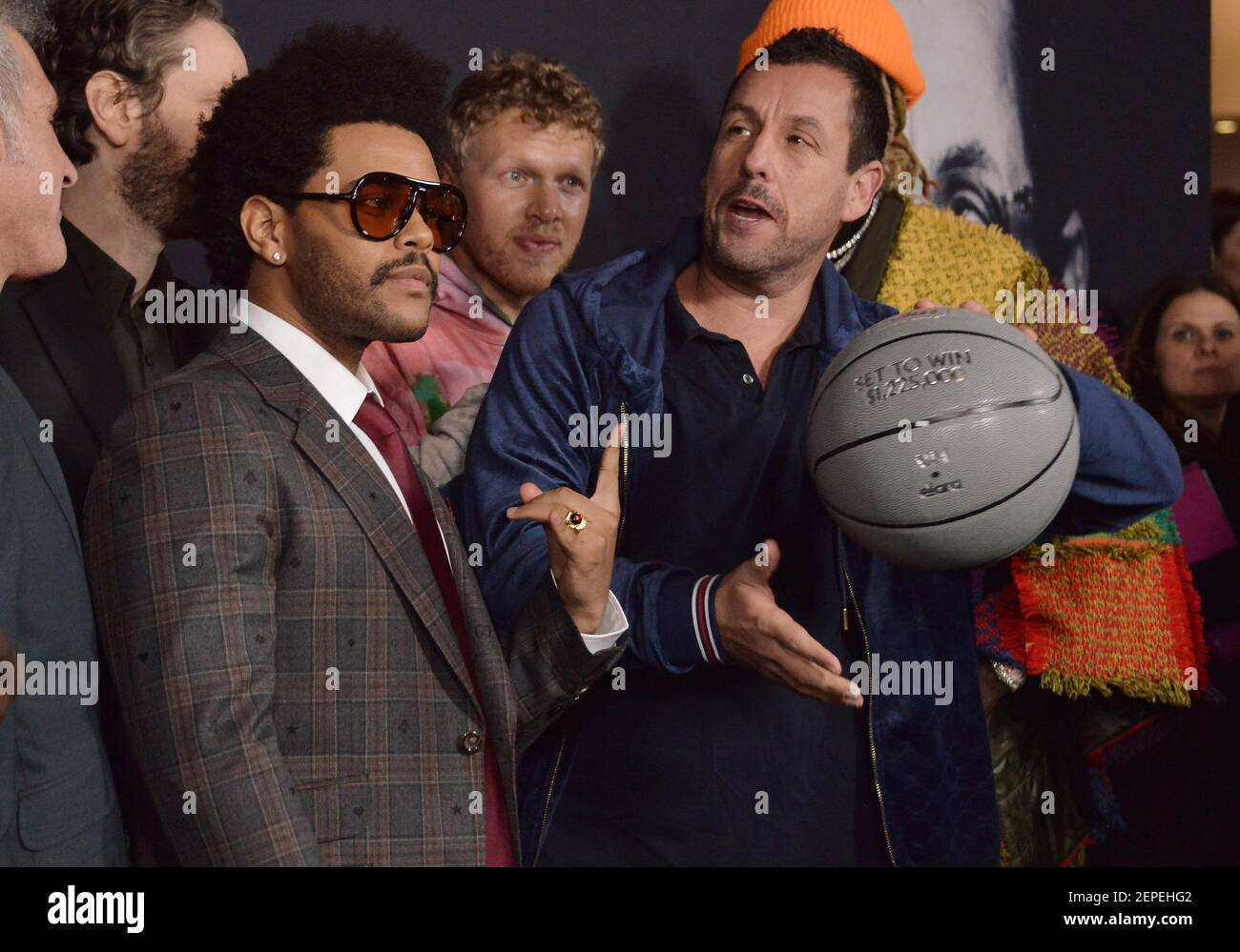 (L-R) The Weeknd and Adam Sandler at the UNCUT GEMS Los Angeles ...