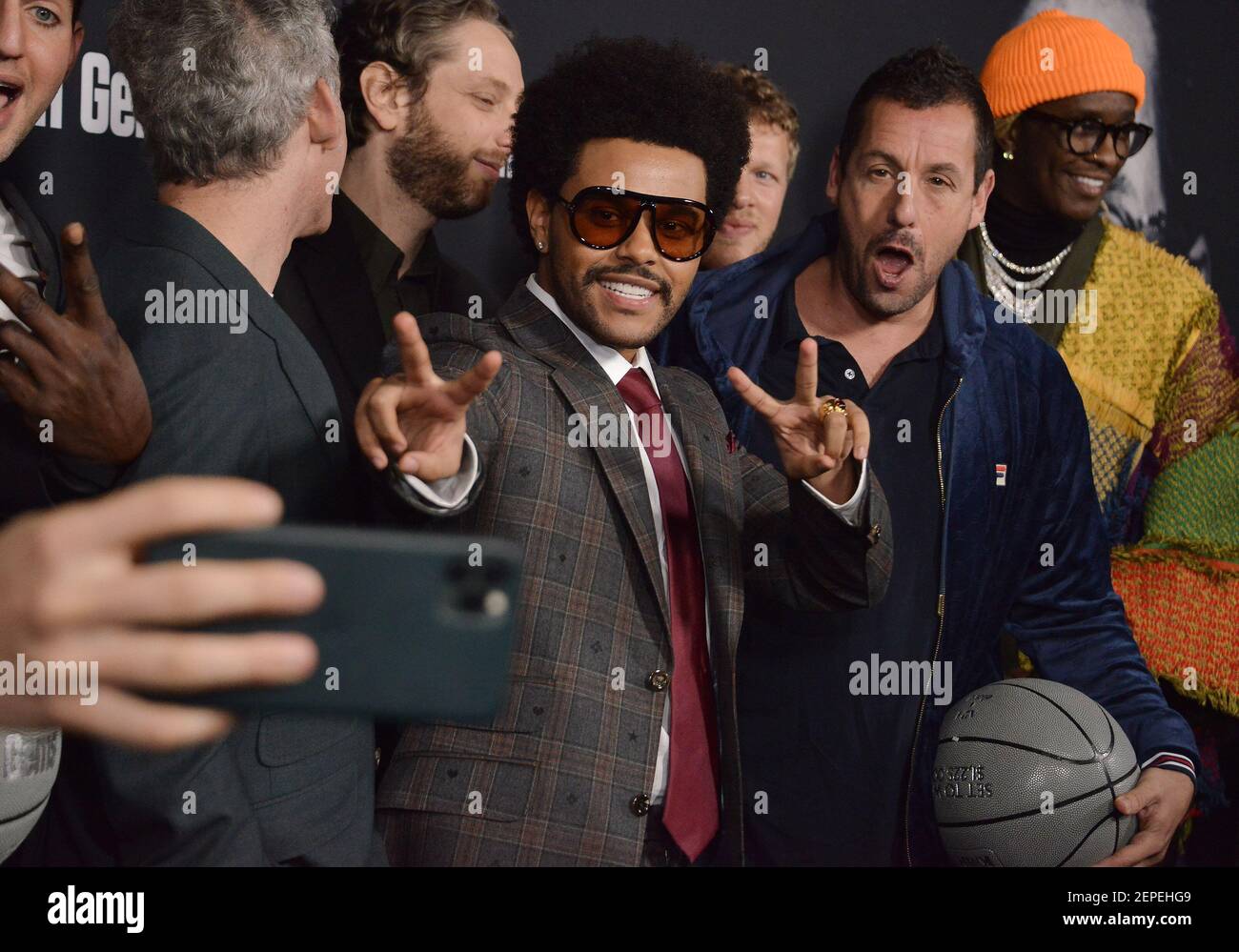 (L-R) The Weeknd and Adam Sandler at the UNCUT GEMS Los Angeles ...