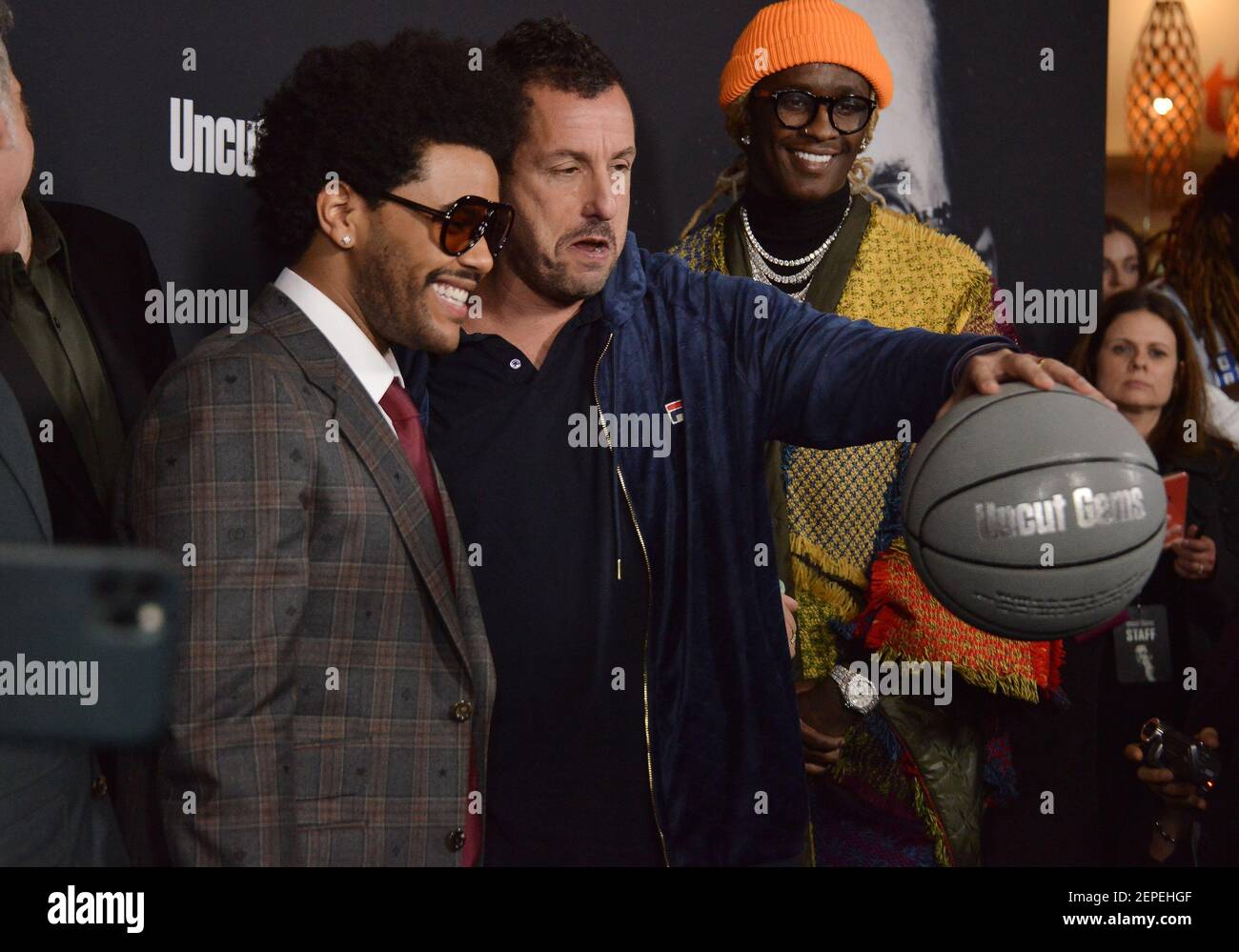 (L-R) The Weeknd and Adam Sandler at the UNCUT GEMS Los Angeles ...