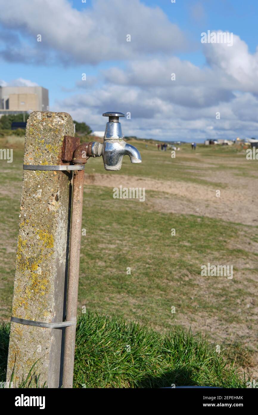 Water tap close up copy space, Sizewell beach Suffolk coast Stock Photo ...