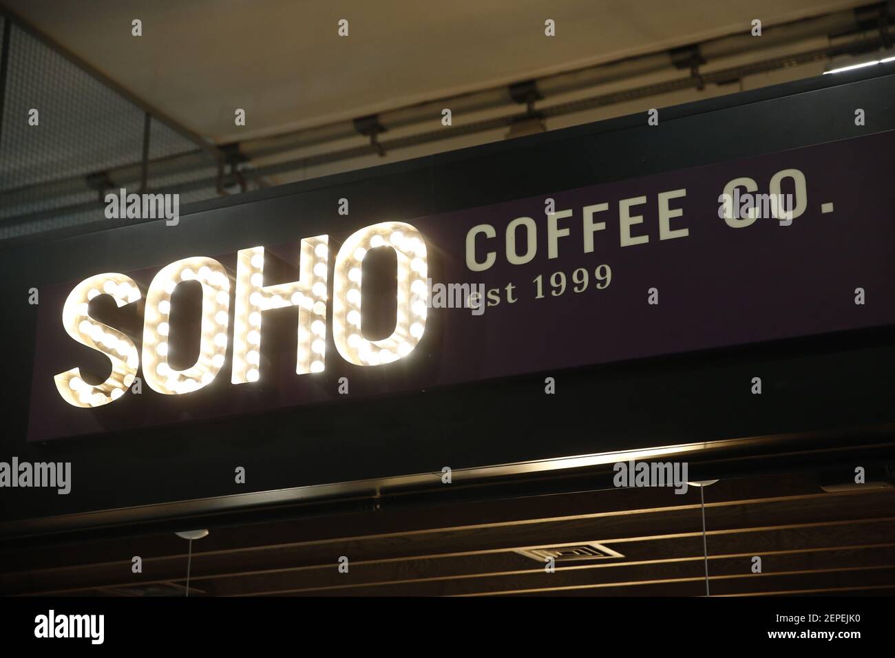 Soho coffee co. restaurant logo seen at Lisbon Portela Airport. (Photo ...