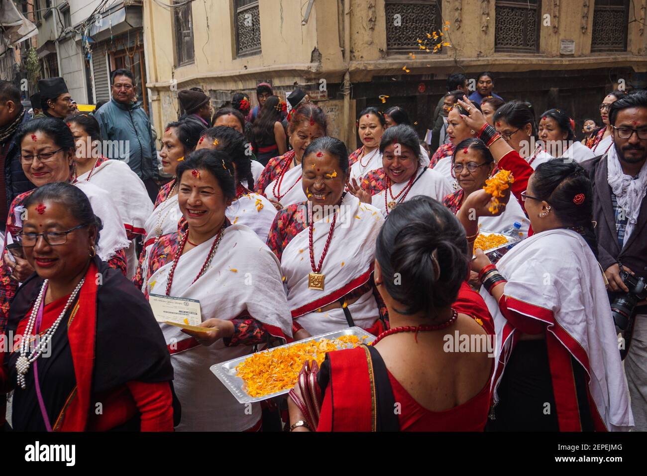 People from Newar community dressed in traditional attires participate ...