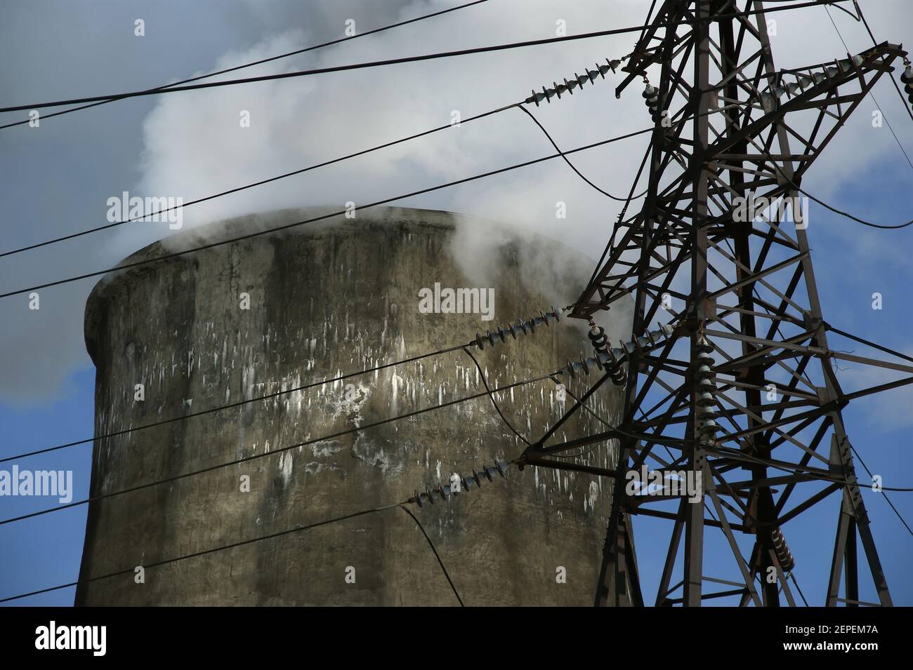 electric pylon and pipes of coal burning power station Stock Photo - Alamy