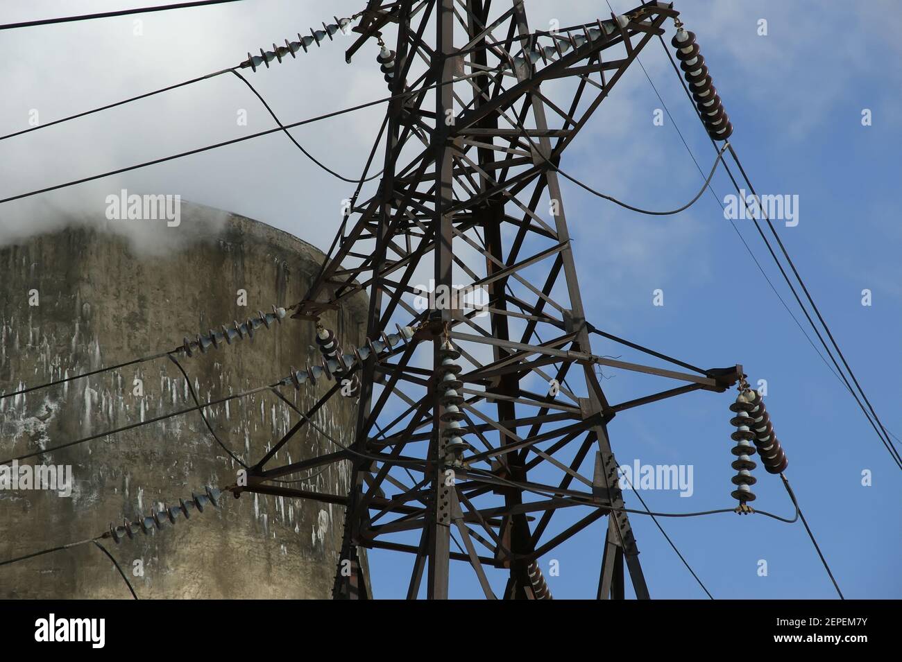 electric pylon and pipes of coal burning power station Stock Photo - Alamy