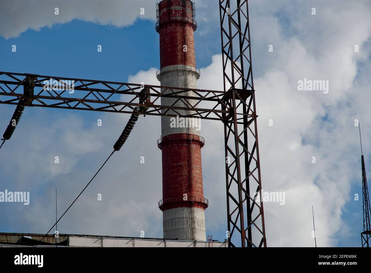 electric pylon and pipes of coal burning power station Stock Photo - Alamy