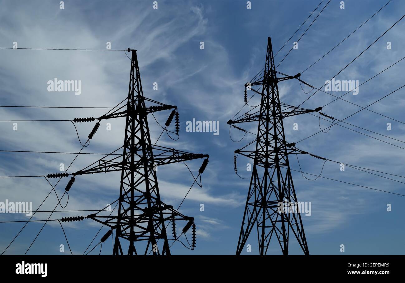 Electricity pylons and line Stock Photo - Alamy