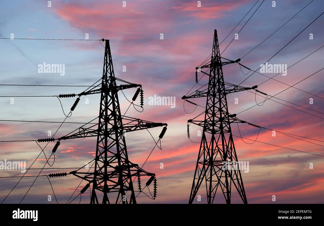 Electricity pylons and line Stock Photo - Alamy