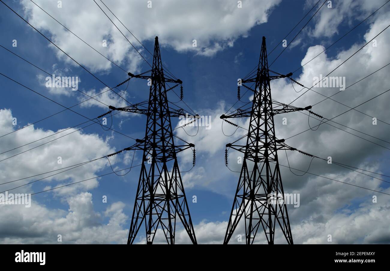 Electricity pylons and line Stock Photo - Alamy