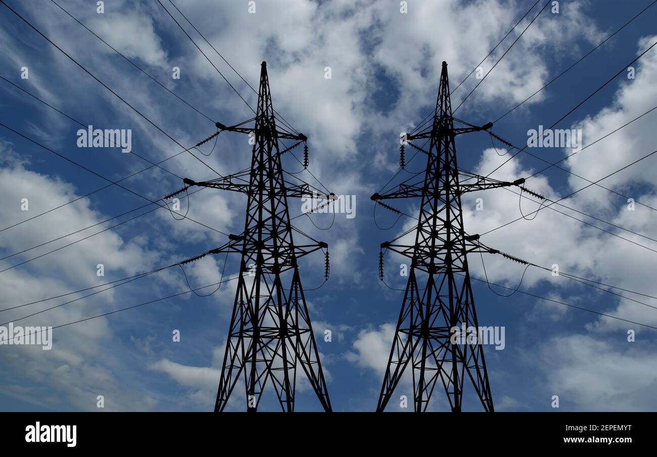 Electricity pylons and line Stock Photo - Alamy