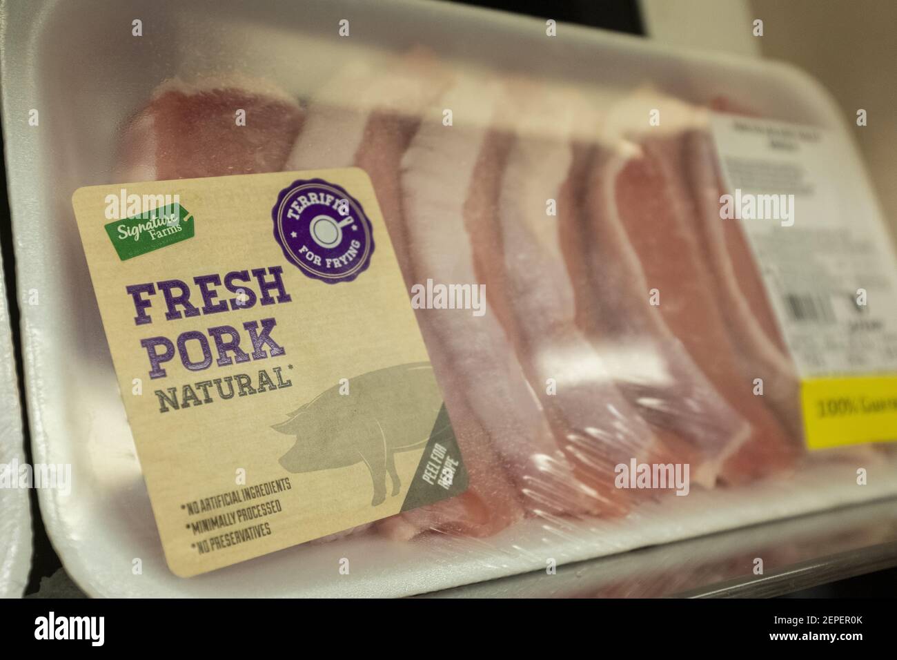 U.S. pork meat products are seen at a supermarket Mountain View ...