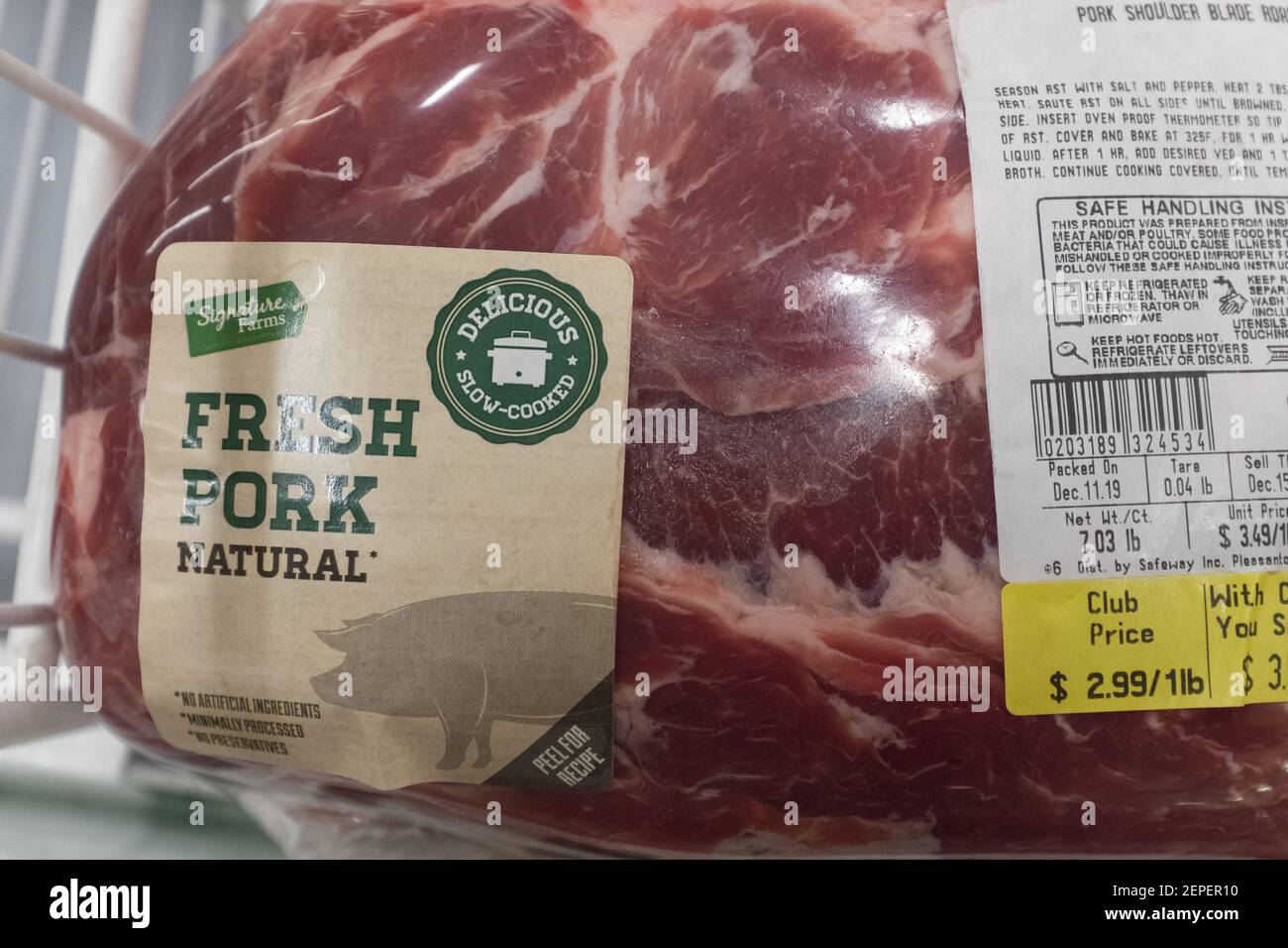 U.S. pork meat products are seen at a supermarket Mountain View ...