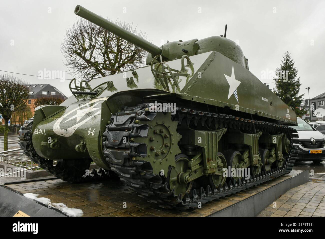 American tank pictured at the Place General McAuliffe in Bastogne ...