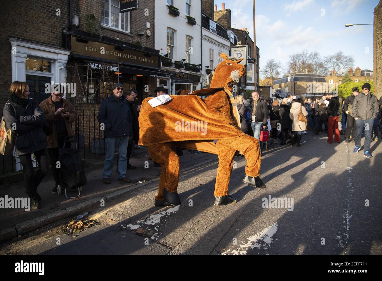 The 10th annual pantomime horse race in Greenwich, London, UK on ...