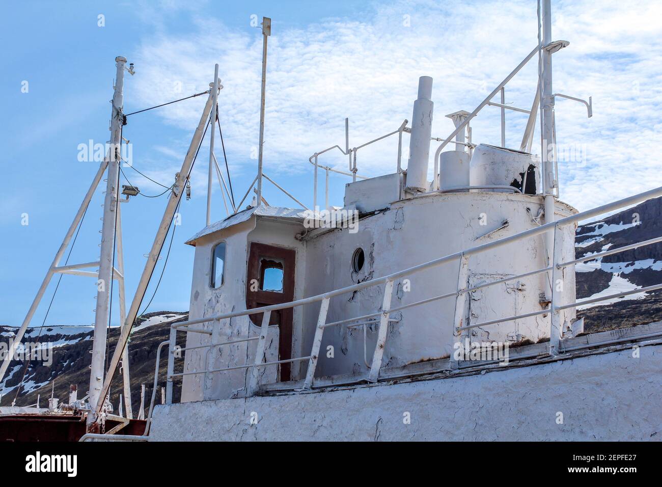 Old stranded ship stranded in Patreksfjordur, Westfjords of Iceland ...