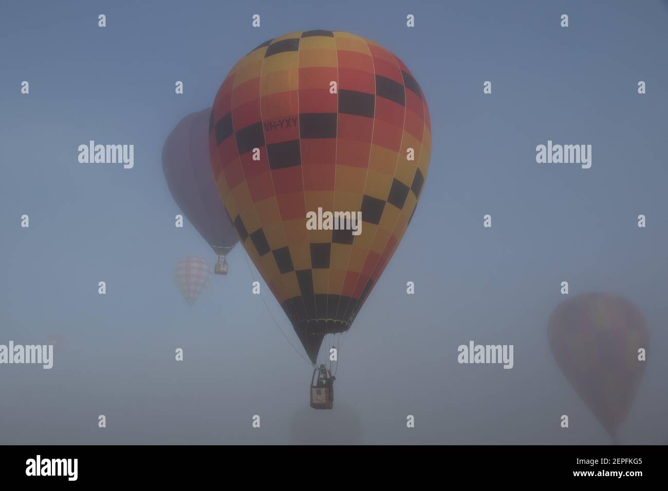 Hot Air Balloons in Mist Stock Photo - Alamy