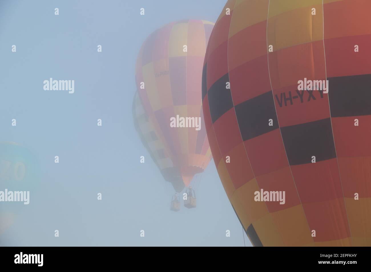 Hot Air Balloons in Mist Stock Photo - Alamy