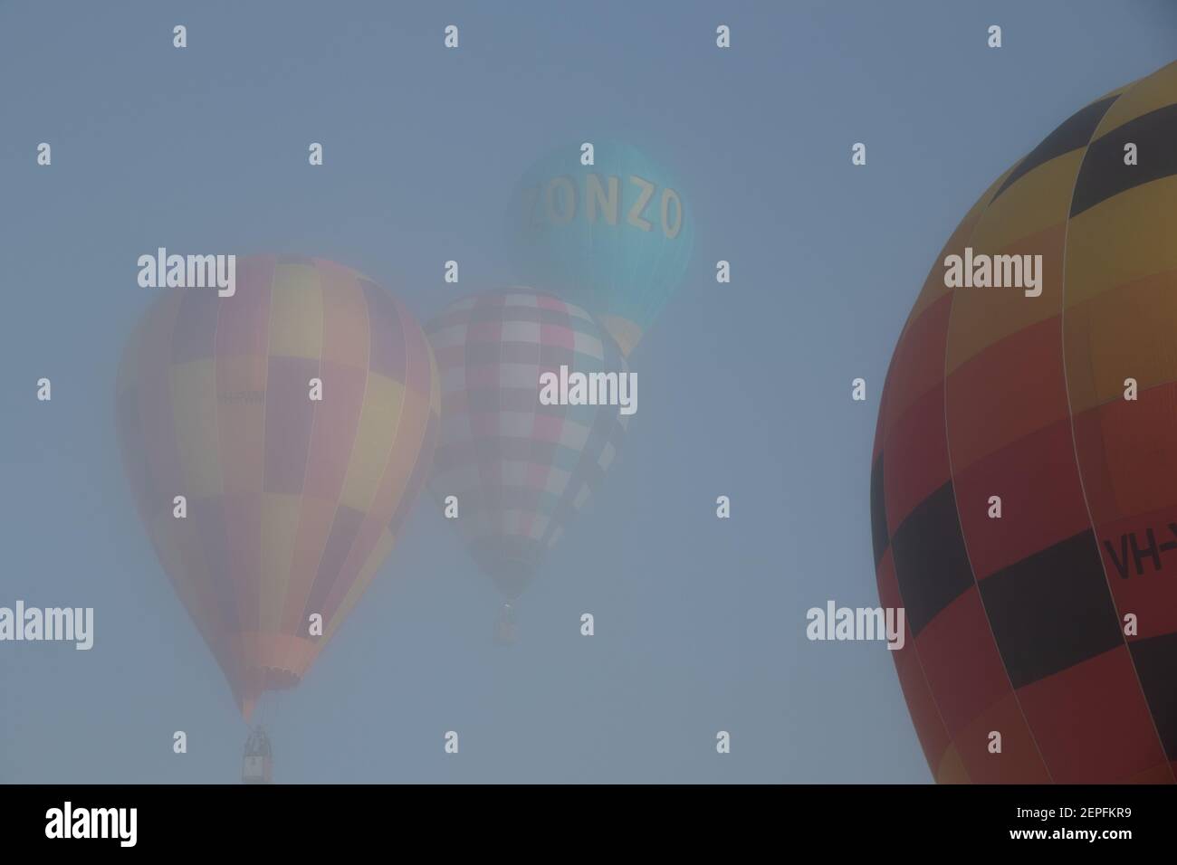 Hot Air Balloons in Mist Stock Photo - Alamy