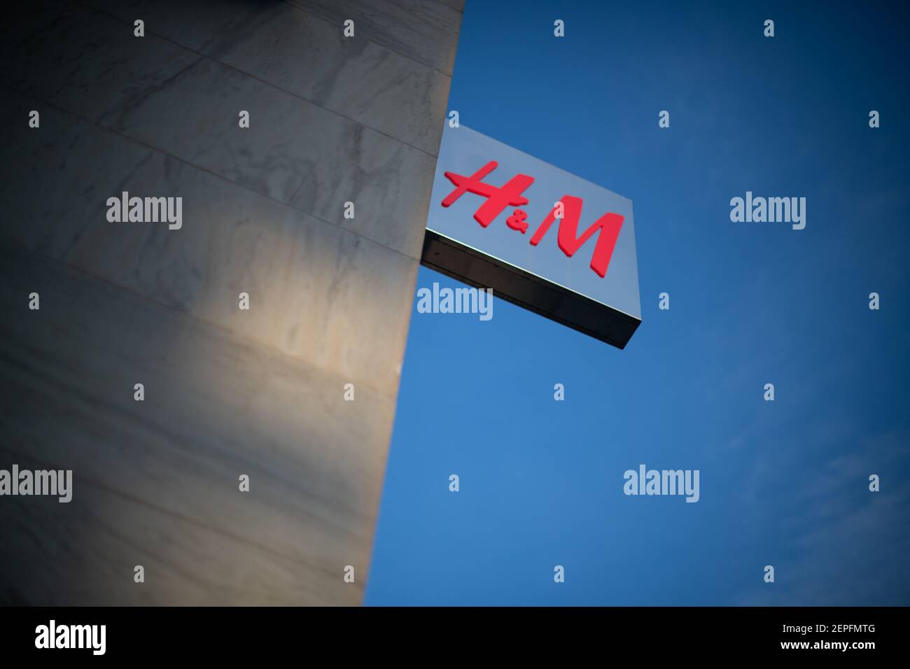 The H&M logo as it appears on signage at a Washington, D.C., location ...