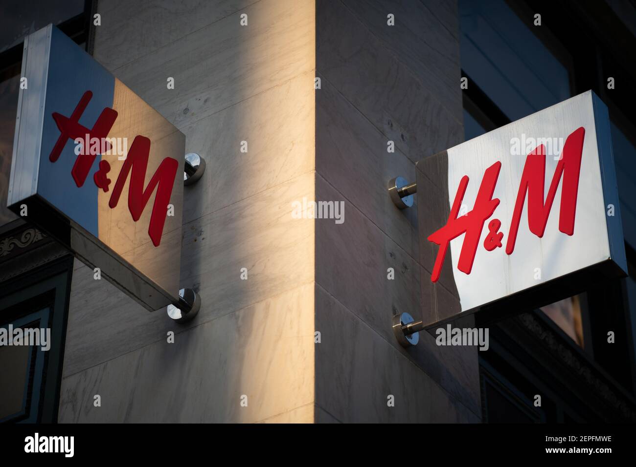 The H&M logo as it appears on signage at a Washington, D.C., location ...