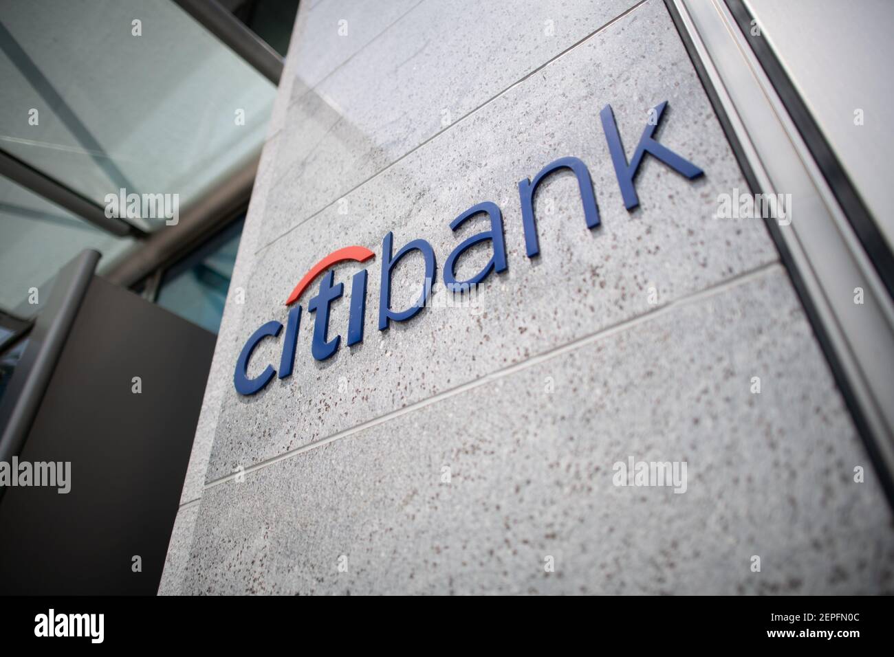 A Citibank logo as seen on a Washington, D.C., branch on August 5, 2019 ...