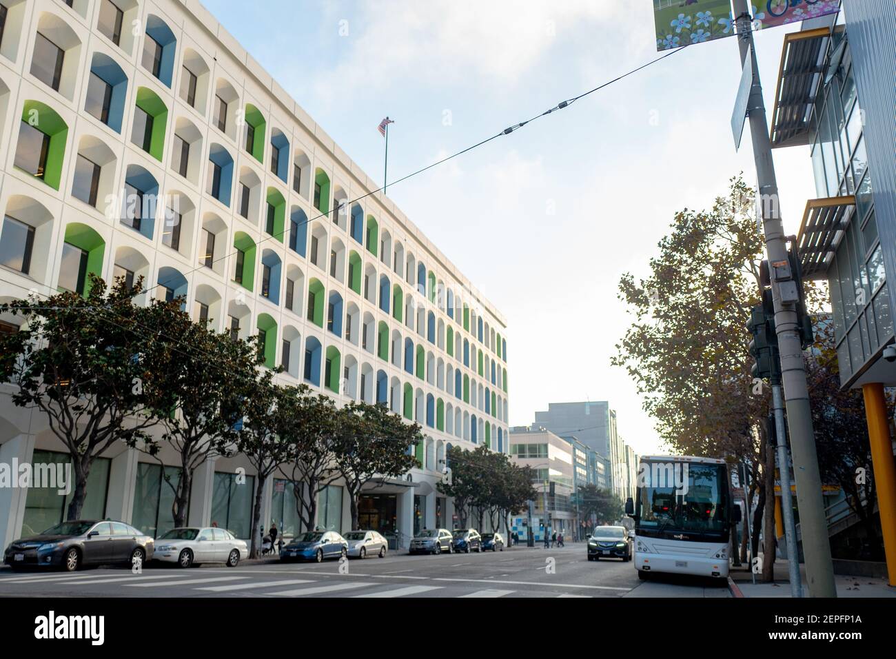 Buildings are visible in the South of Market (SoMA) neighborhood of ...